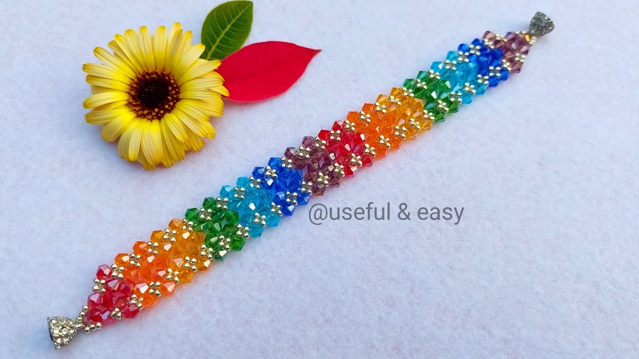 Rainbow Colours//How To Make Bracelet Easy//Beads Jewelry Making// Useful & Easy - YouTube