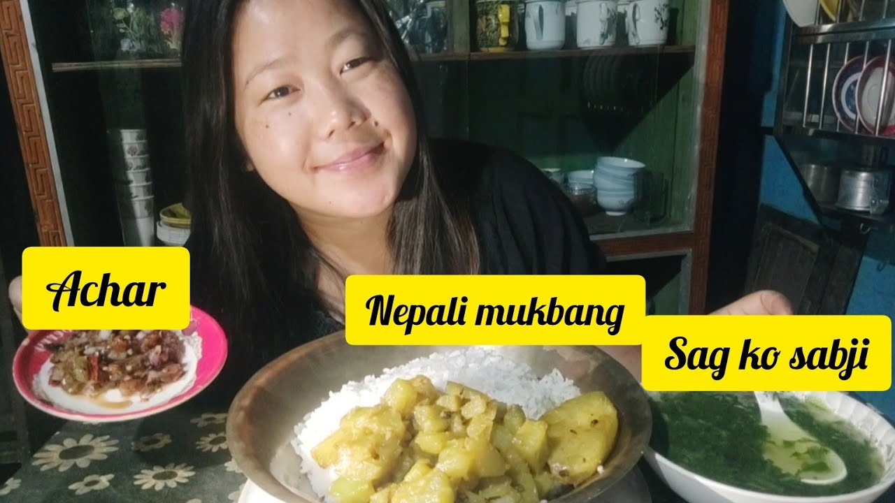 khana iskus ko sabji, sada sag ko jhol ani piro achar//Nepali mukbang ...