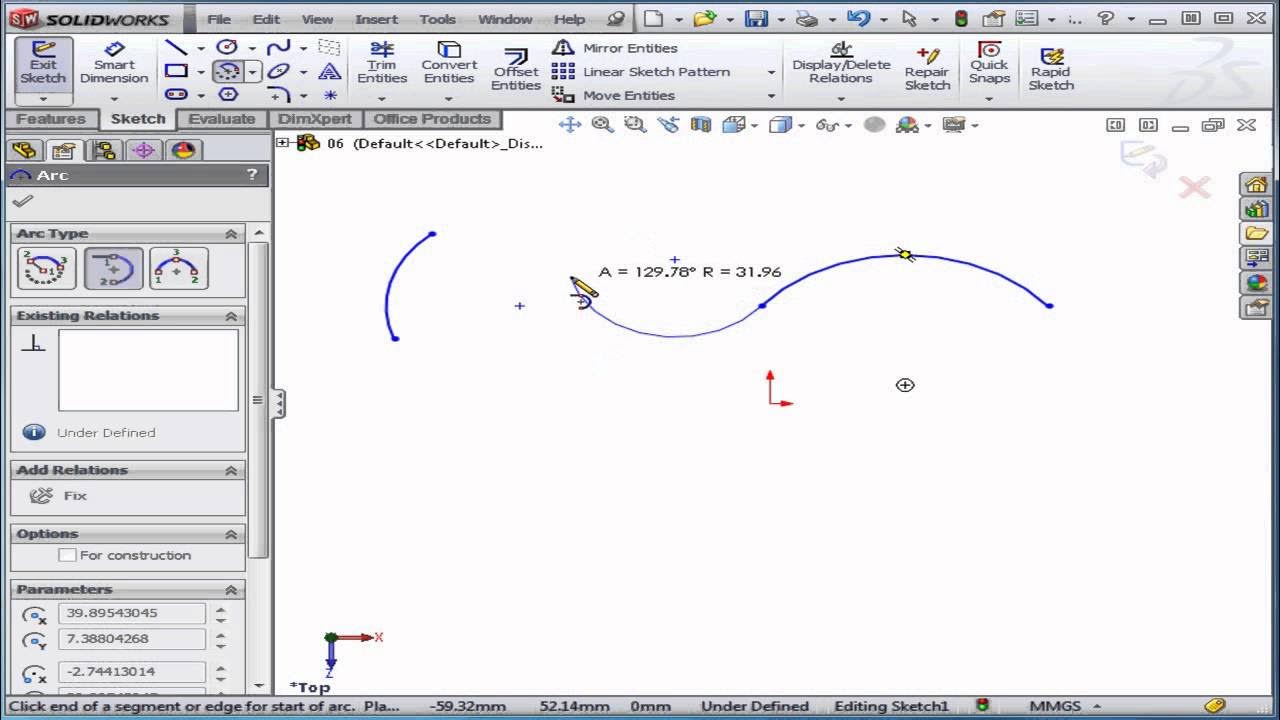 SolidWorks Tutorial - Lesson 06: Arc Tool - YouTube