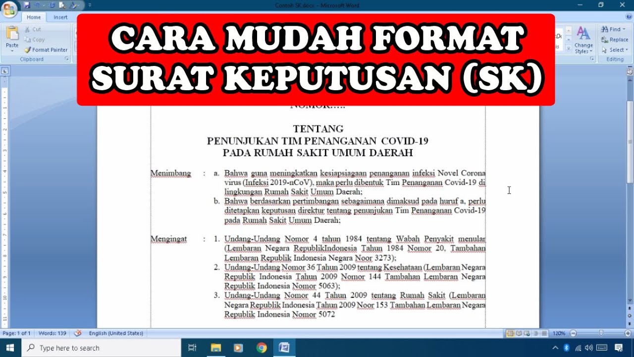 Ms. Word - MENGATUR FORMAT SURAT KEPUTUSAN (SK) - YouTube