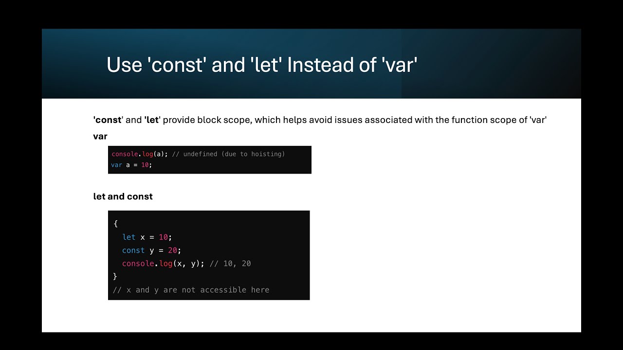Javascript Tip Use Const And Let Instead Of Var Youtube 0466