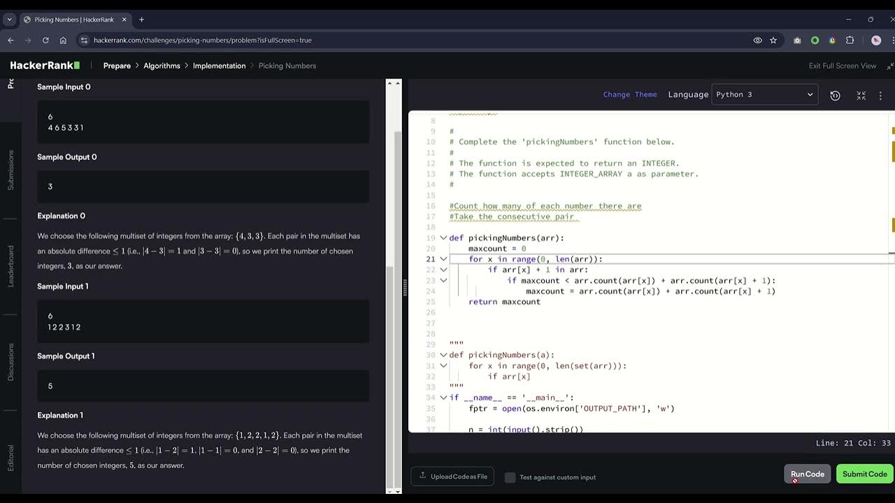 Hackerrank Problem: Picking Numbers - YouTube
