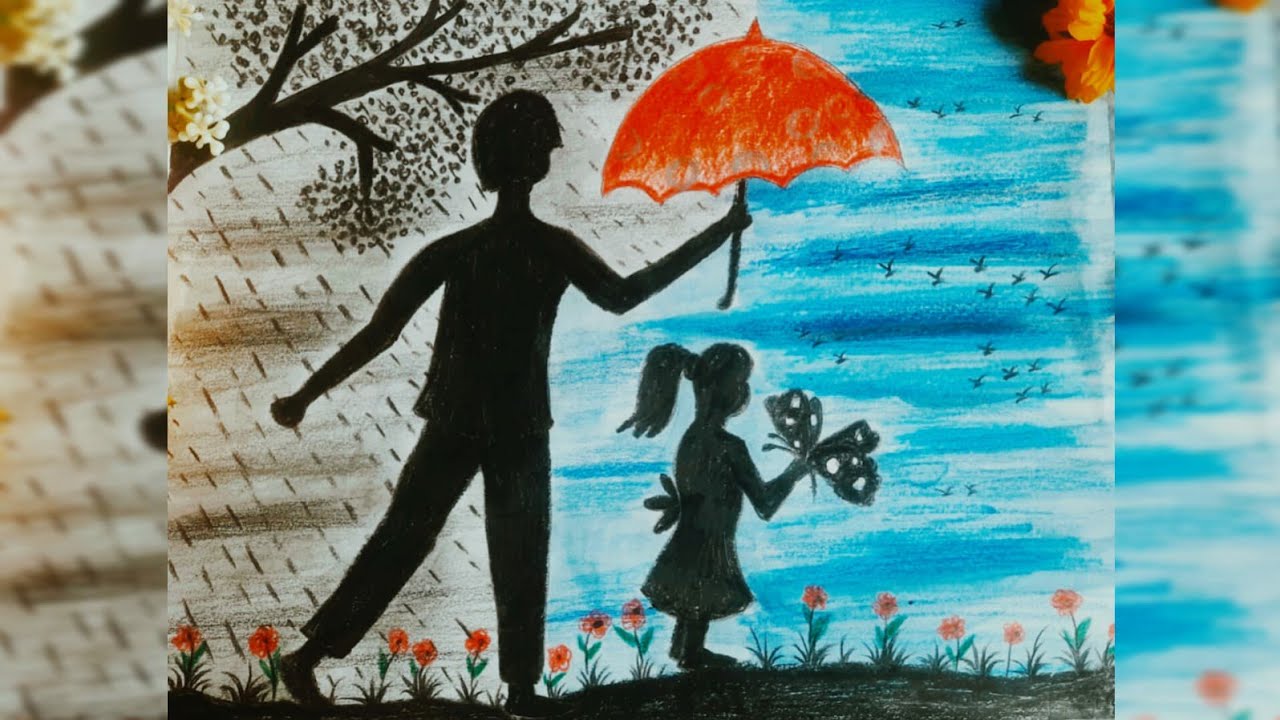 How to draw father save his daughter from rain|Father & Daughter heart ...