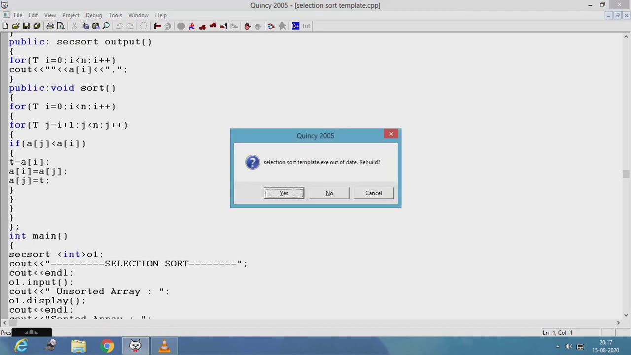 Selection sort in C++ using template - YouTube