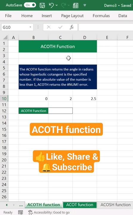 Acoth Function In Ms Excel Kttrained Youtube