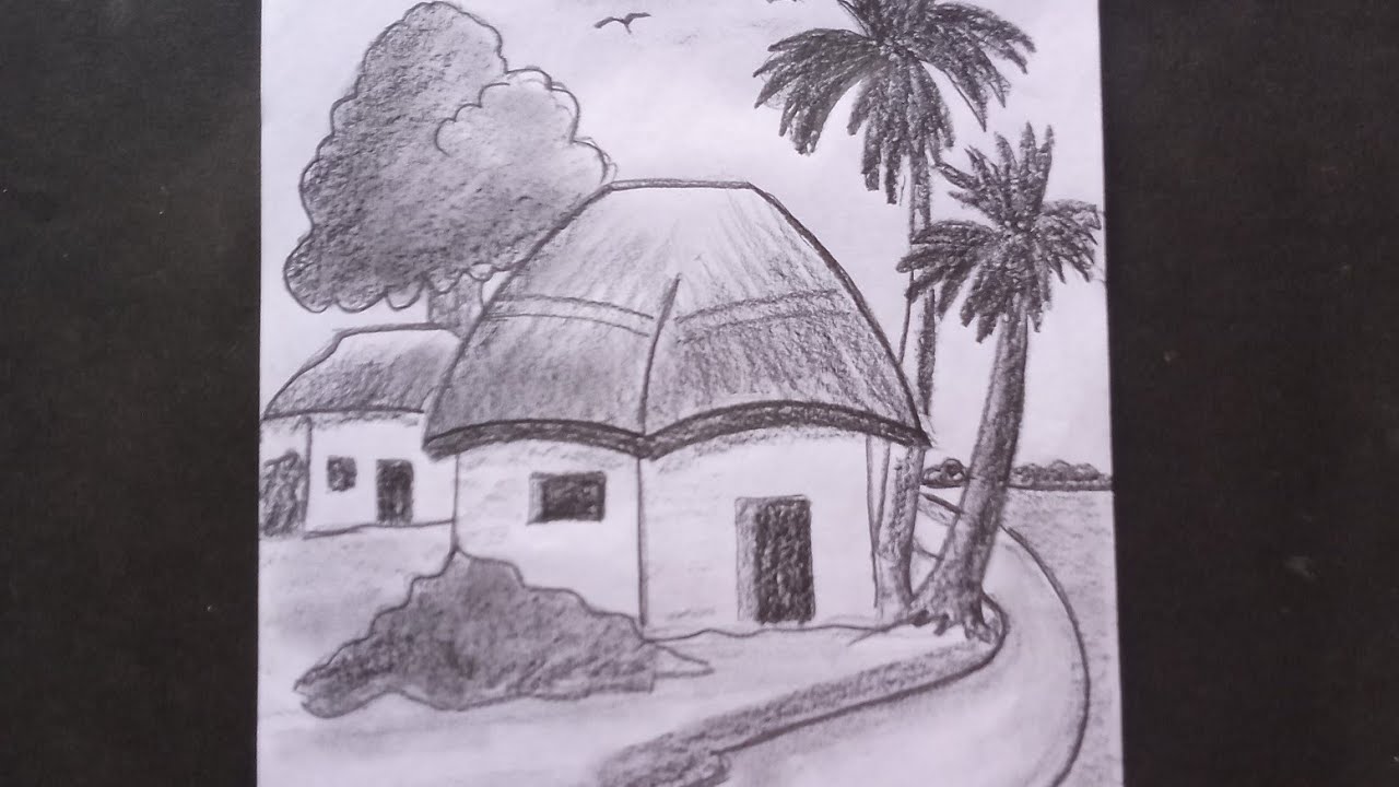 How to draw a scenery pencil, easy pencil drawing csenery, - YouTube