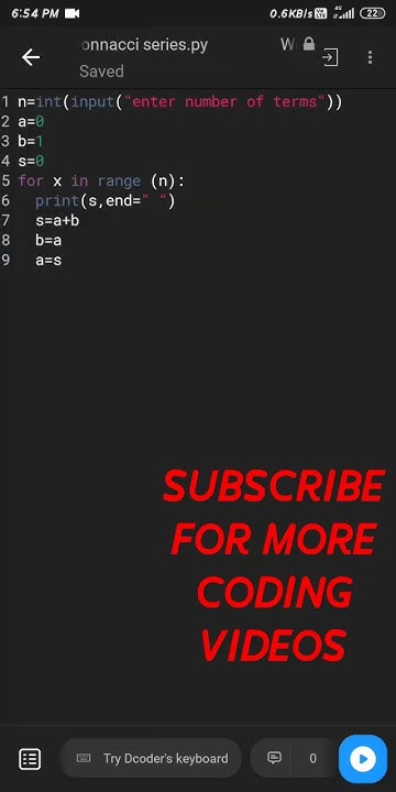 Write A Python Program To Print Fabonnacci Series Learncoding Programming Viral Shorts 