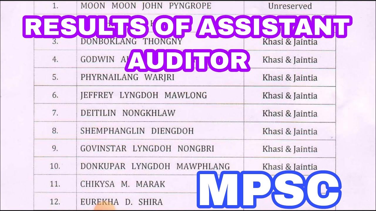 RESULTS OF ASSISTANT AUDITOR | MPSC - YouTube