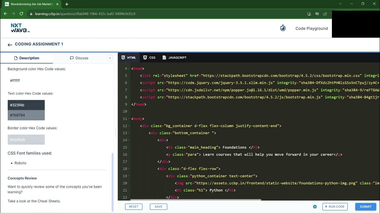 Foundations Page Bootstrap Coding Assignment 1 Nxtwave Ccbp 4 O Youtube