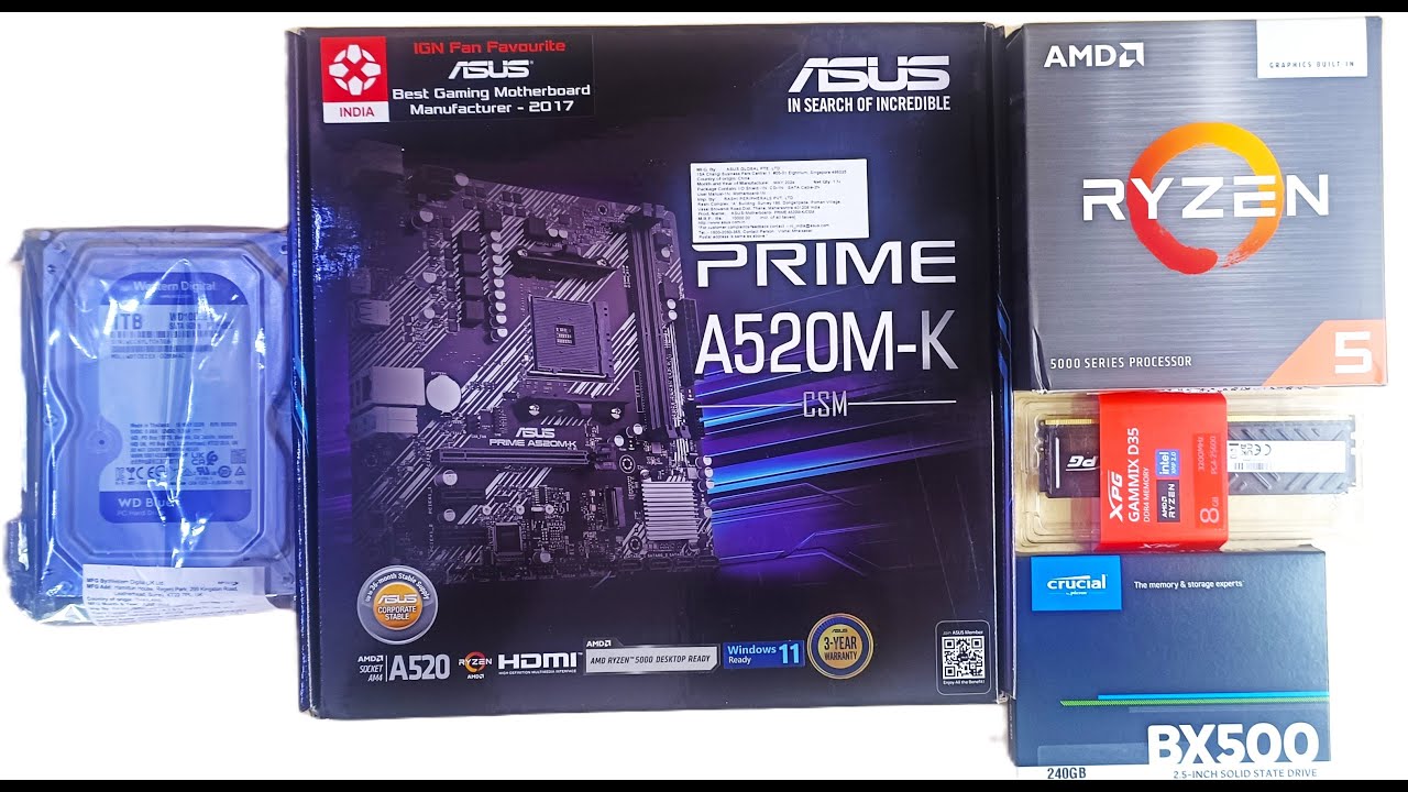 AMD RYZEN 5600G-ASUS PRIME A520M-K-ADATA 8GB DDR4 D35 GAMIX-CRUCIAL ...