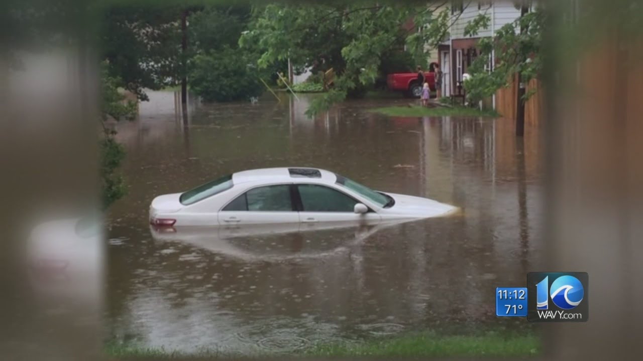 Heavy rain causes flooding, ponding in parts of Hampton Roads - YouTube