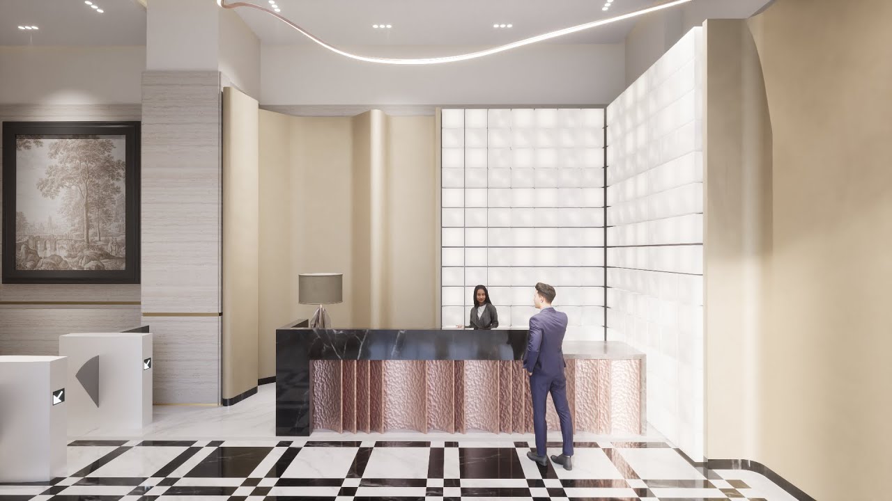 Office block: Entrance and lift lobby interiors - YouTube