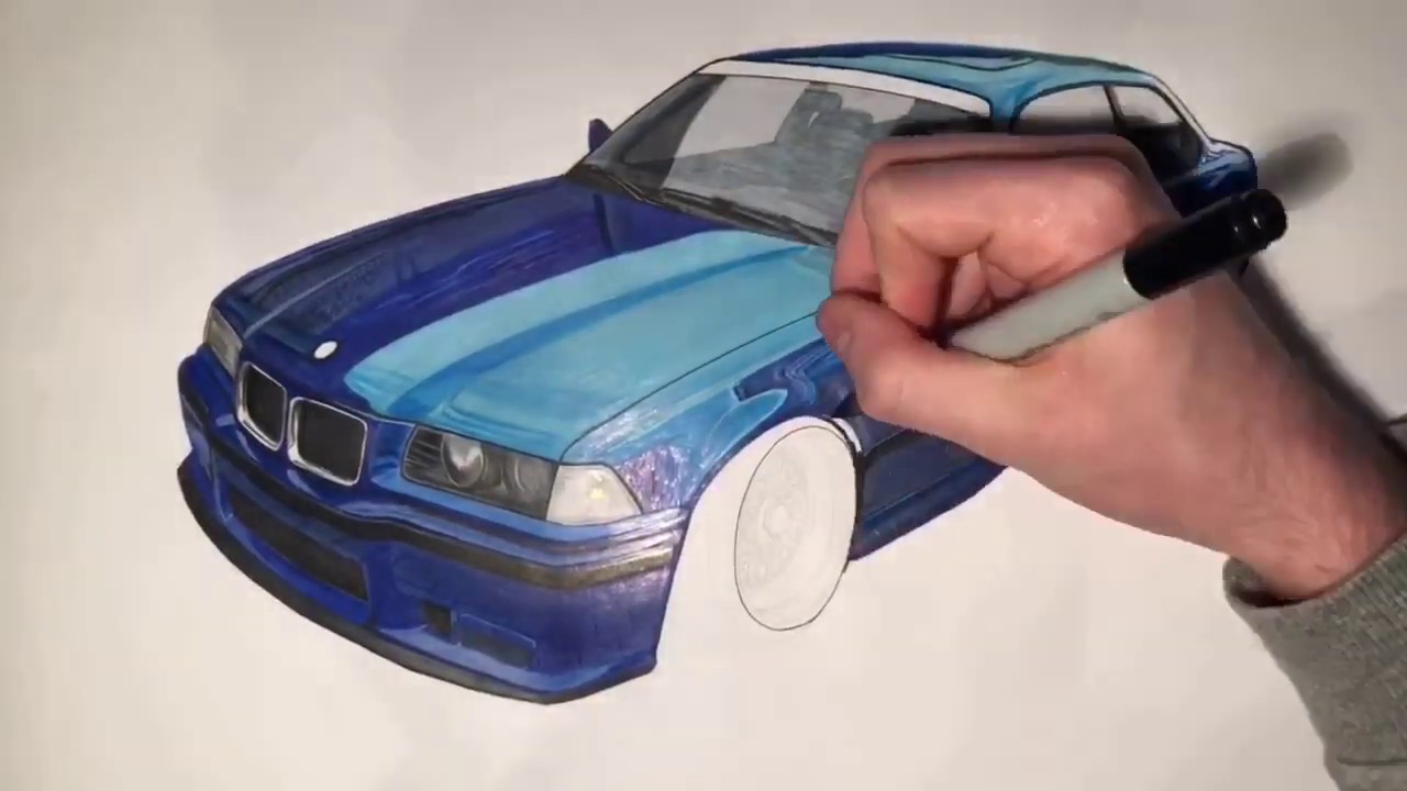 Car drawing: BMW E36 Coupé Blue - YouTube