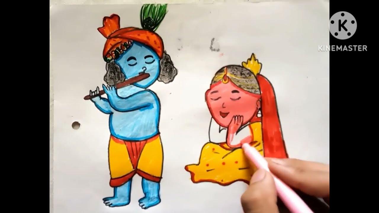 cute little Radha Krishna drawing || step by step ||easy drawing ...