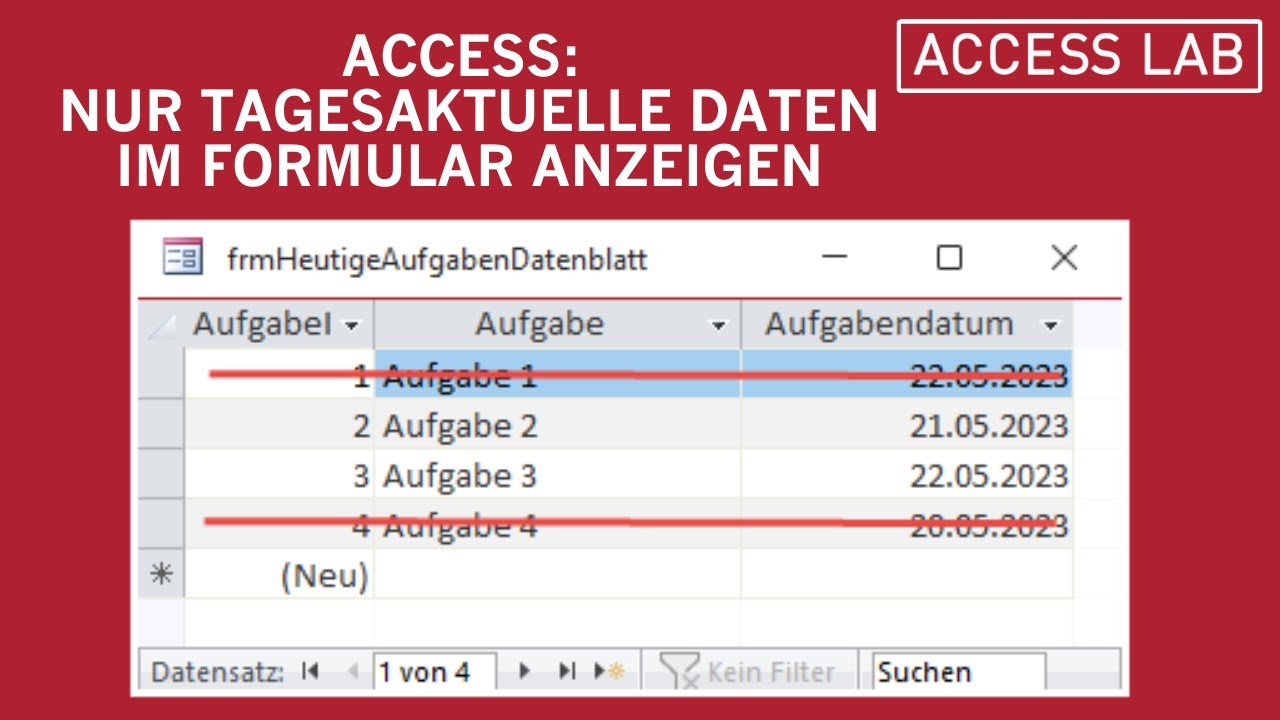 Access: Nur tagesaktuelle Daten im Formular anzeigen - YouTube