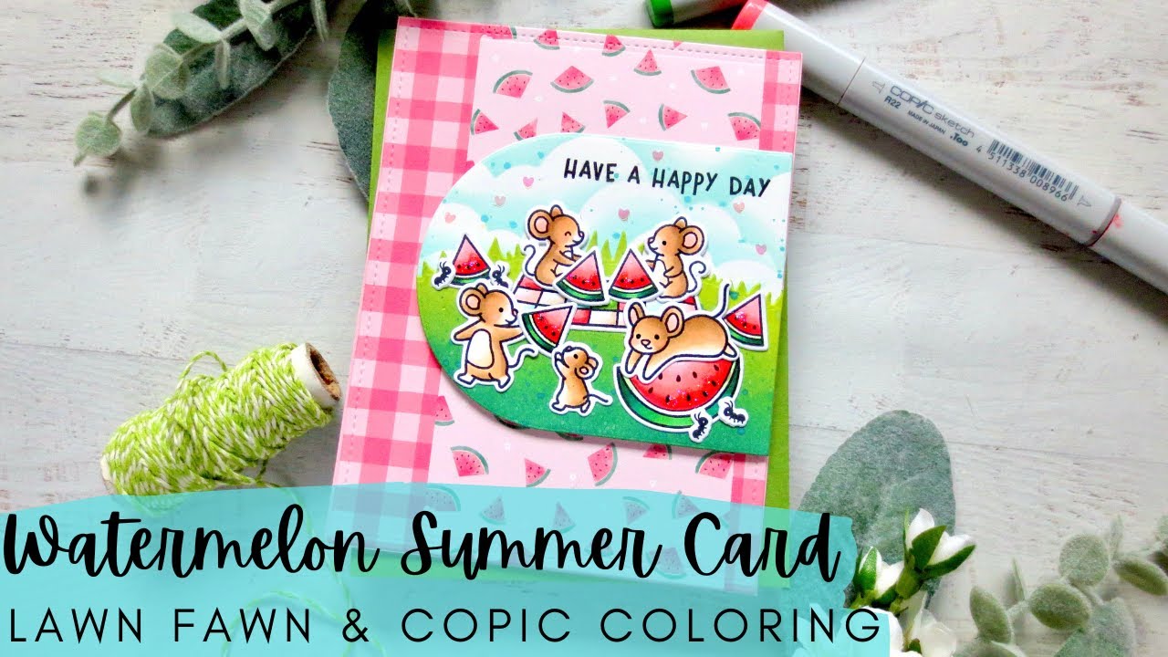Watermelon Summer Card | Lawn Fawn | Copic Coloring A Fruity Summer Scene - YouTube