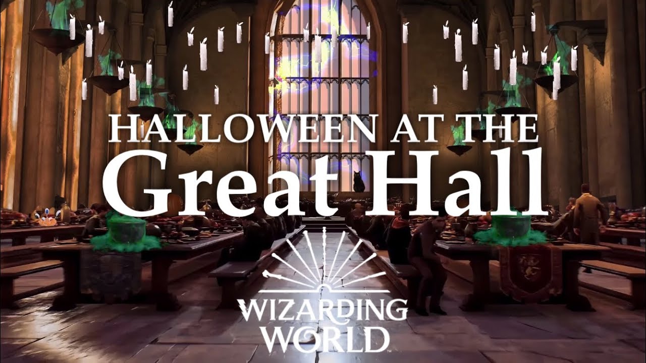 Stormy Halloween at the Great Hall | Ambience with Relaxing Music ⚡ ...