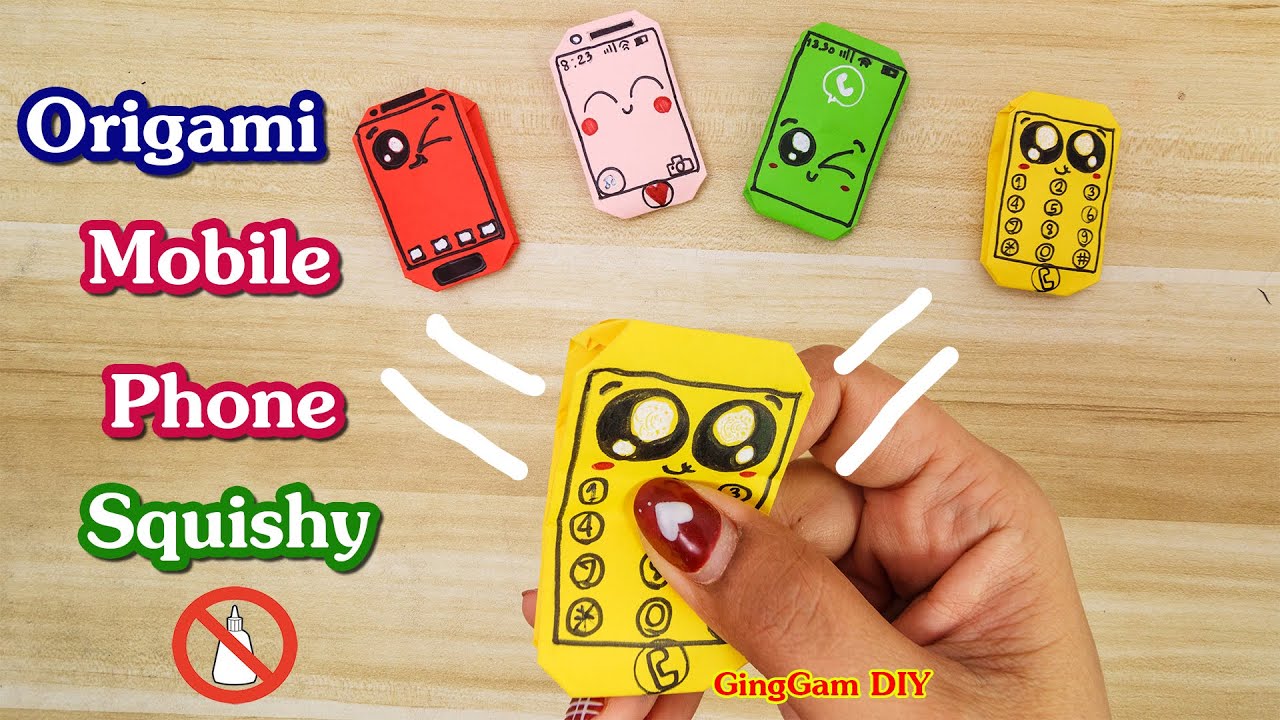How to make a paper mobile phone Squishy no glue - วิธีพับโทรศัพท์สก ...