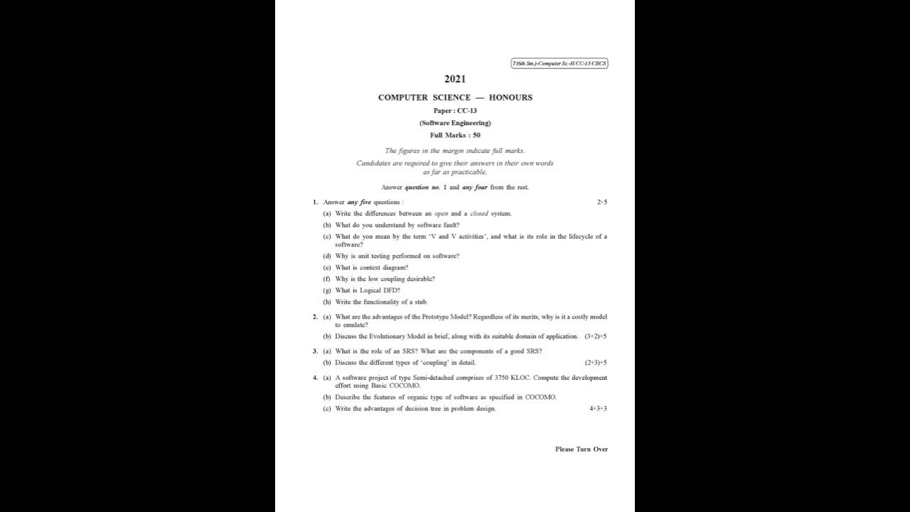 CU 2021 B Sc Honours Computer Science Semester VI Paper CC 13 Question Paper - YouTube