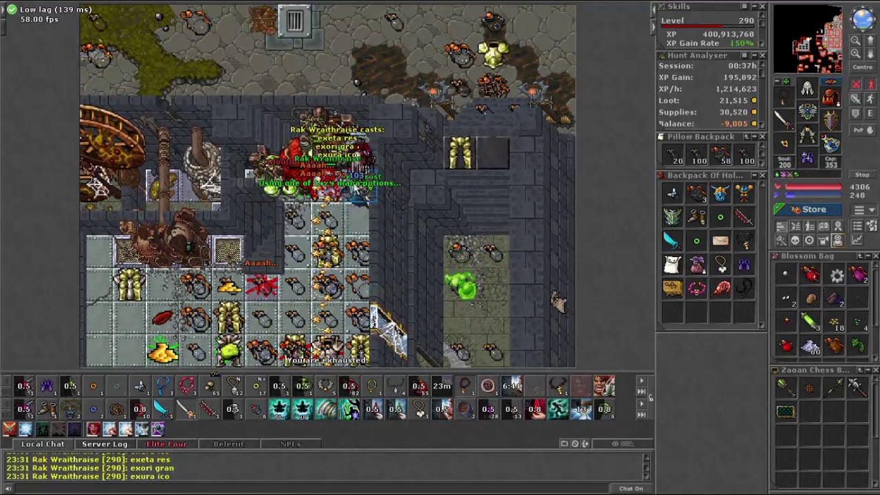 Tibia EK 290 Glooth Golem Tower Oramond 1.75kk exp/hr - YouTube