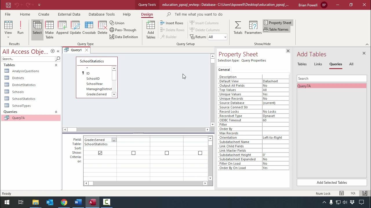 Access: SQL Participation Project - WV K-12 Education Problem - YouTube