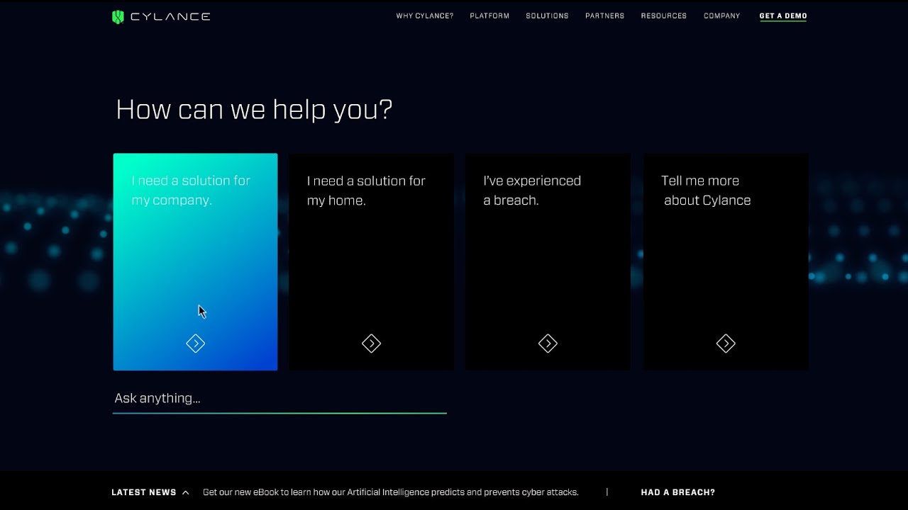 Cylance.com Website Redesign with Conversational User Interface - YouTube