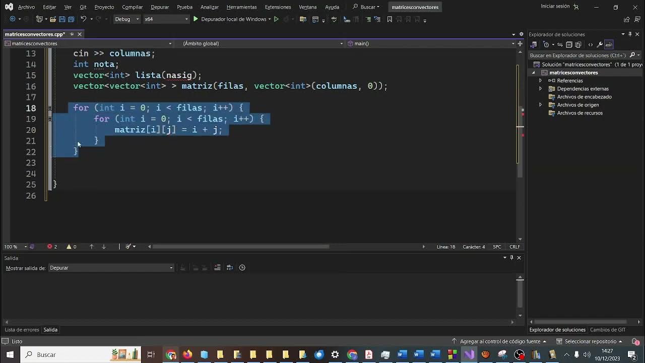 Matrices implementadas como VECTORS C++ Visual Studio Olimpiadas ...