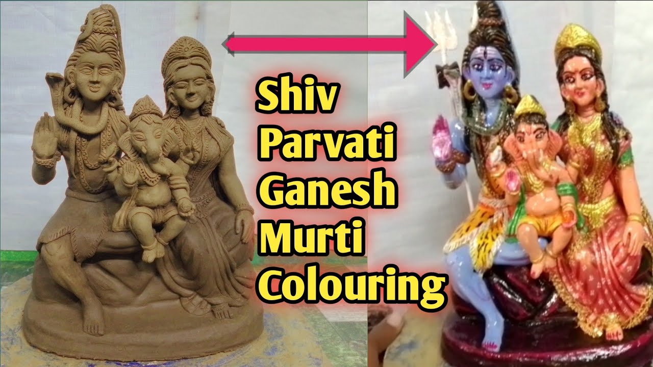 Shiv Parvati Ganesh Murti Making At Home ll Murti Colouring Painting ll ...