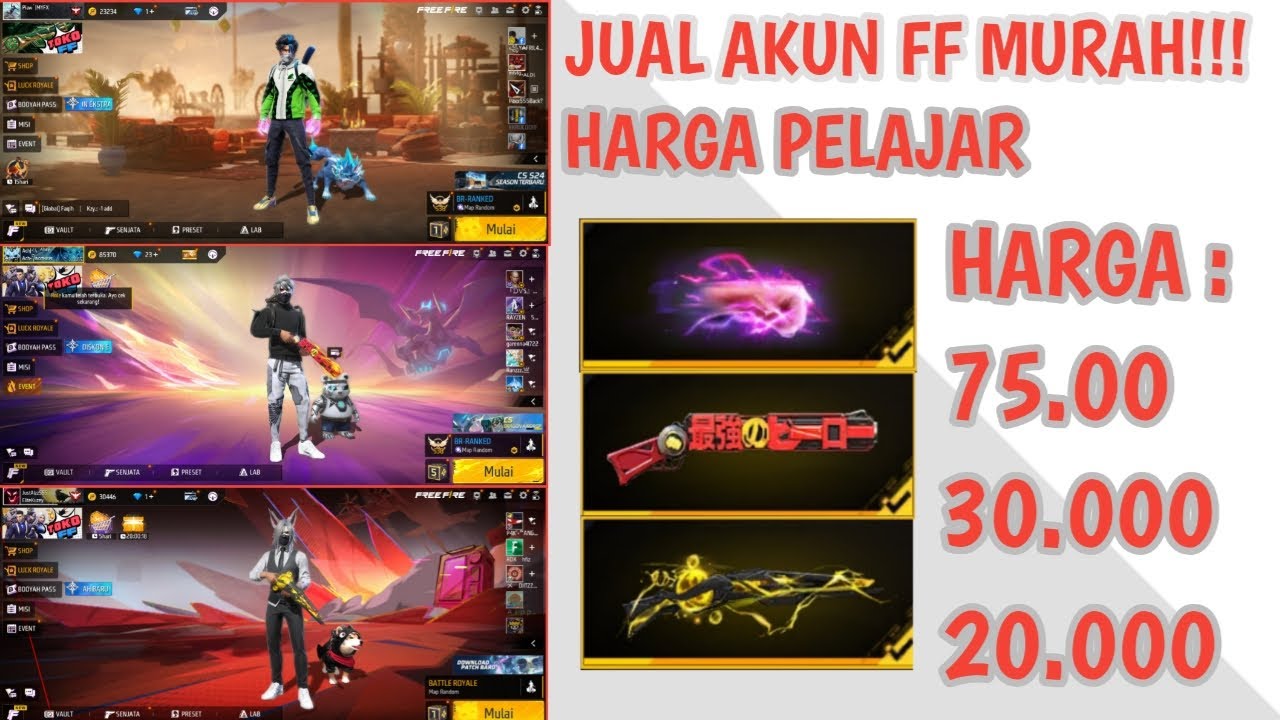 Jual Akun FF Sultan Murah Harga 10 Ribuan !! Akun FF Murah Harga ...