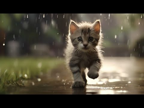 😺 cute kitten getting rained on - rain sounds walking 💦 | cute animal ...