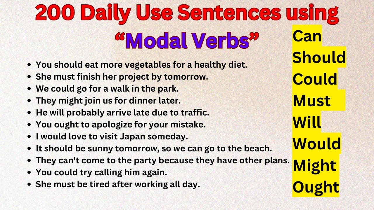 Mastering Modal Verbs | 200 Daily Use Sentences with Modal Verbs - YouTube