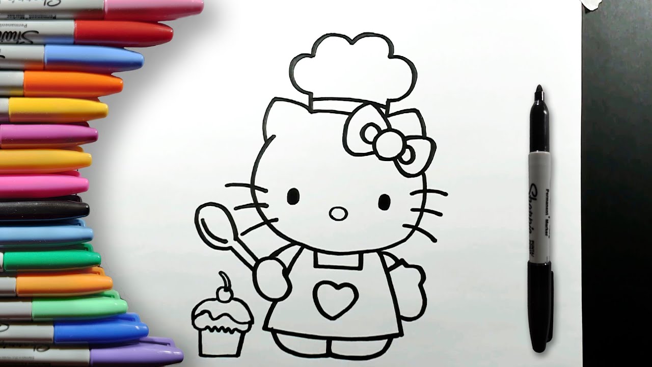 How to Draw Hello Kitty Cooking with Colored Markers Step by Step Easy ...