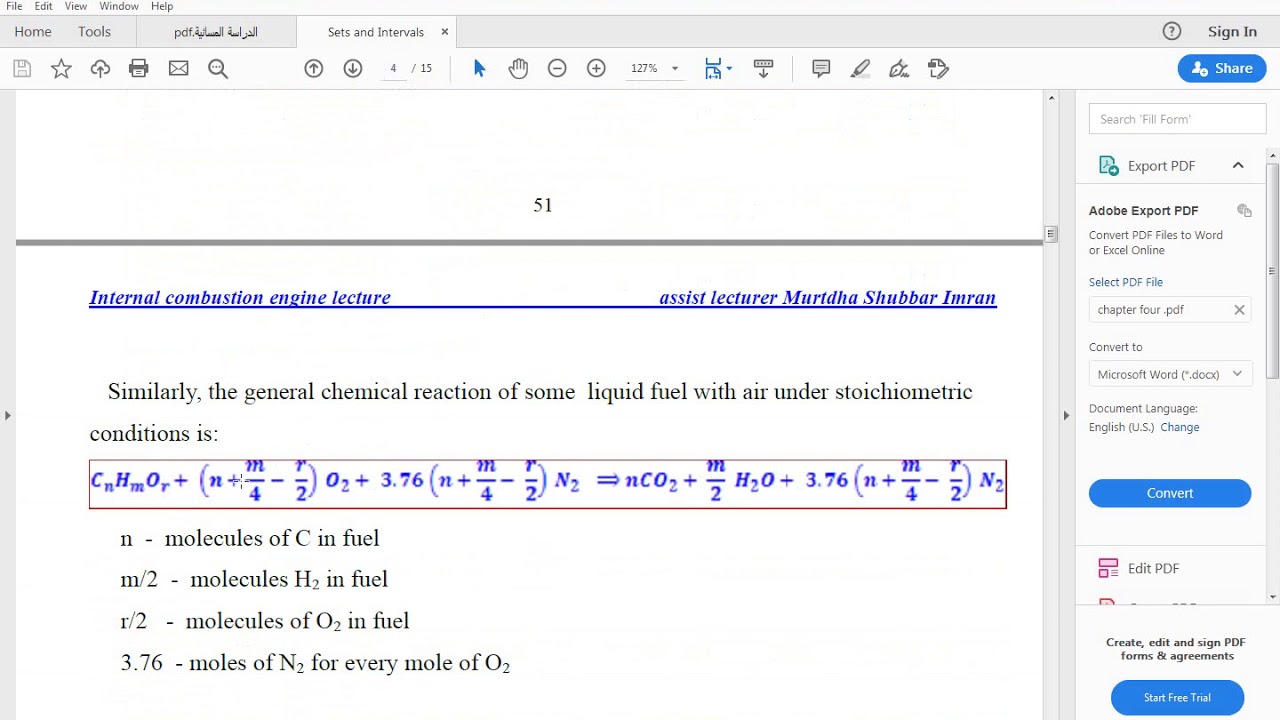 combustion of rich and lean mixture with calculation of equivalence ...