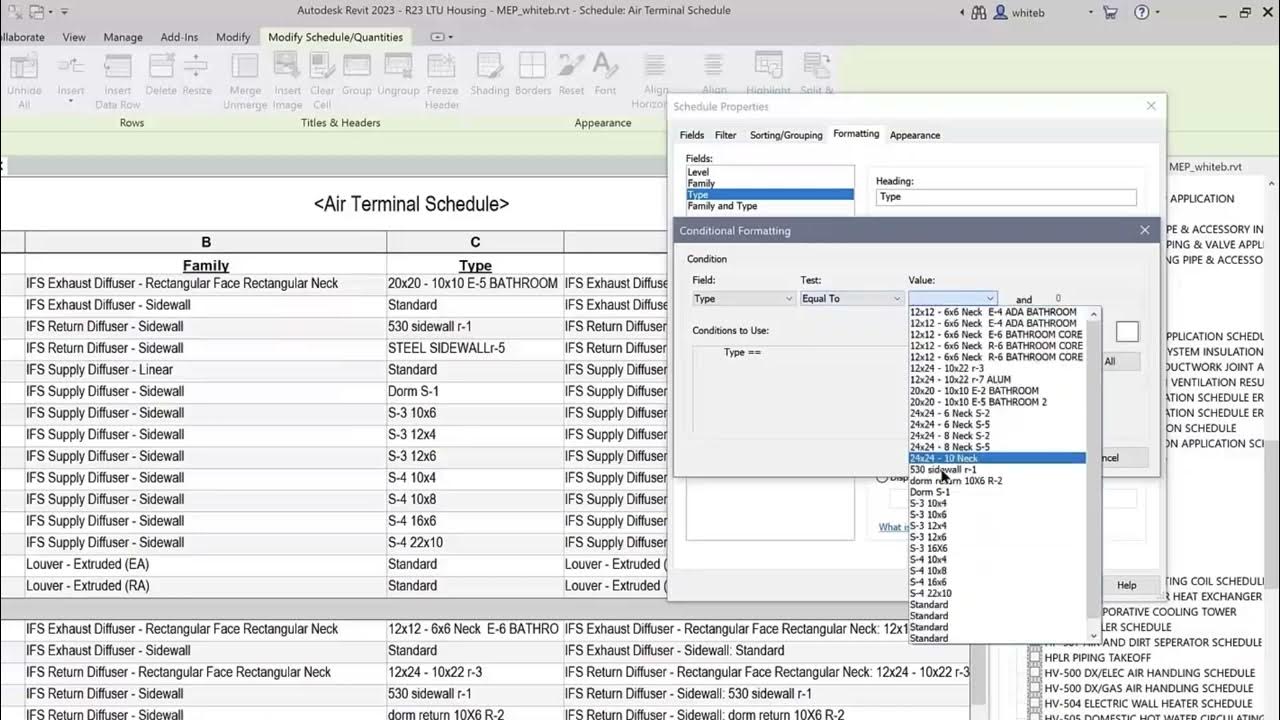 Revit 2023: Conditional formatting for family and type in schedules - YouTube