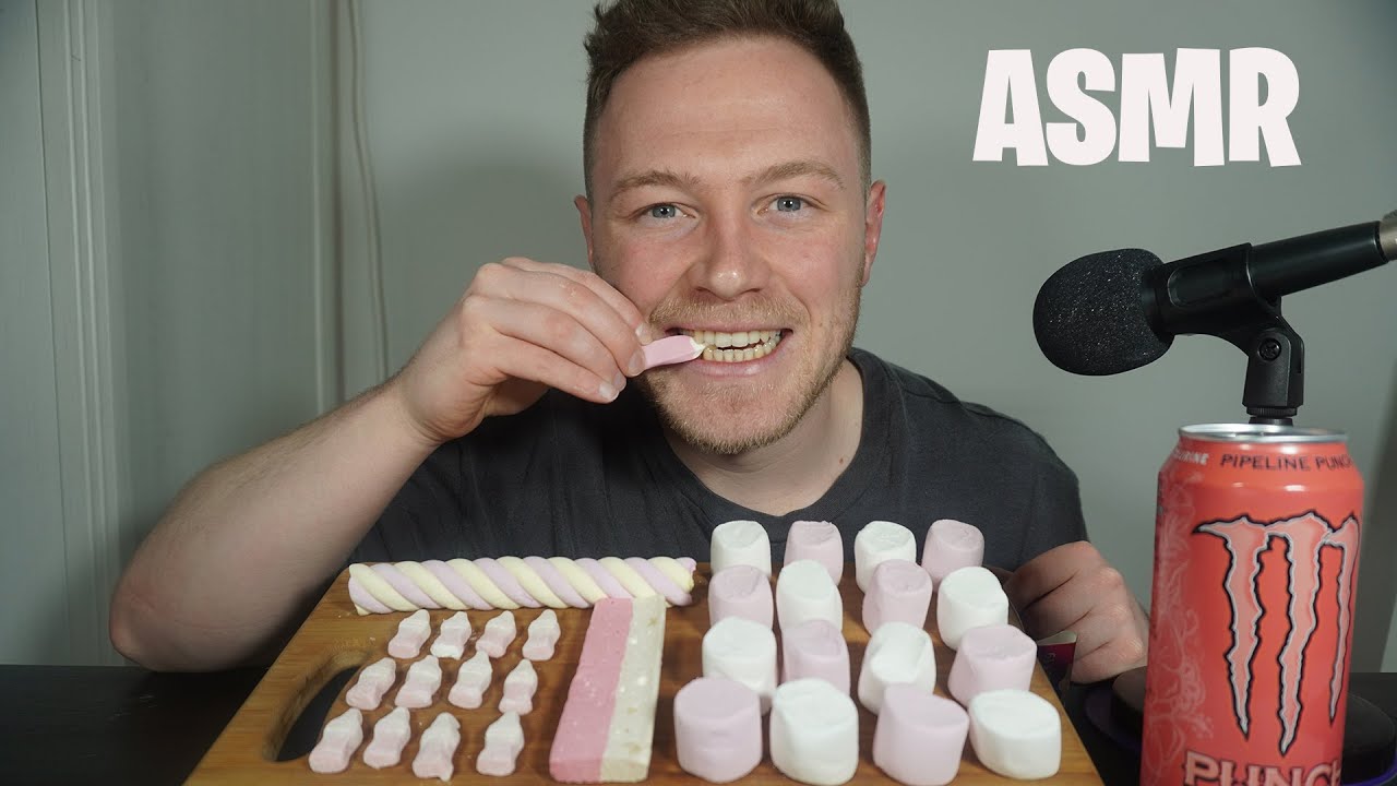 ASMR: PINK & WHITE GUMMY SWEETS - CANDY EATING SOUNDS - SOFT WHISPERS ...