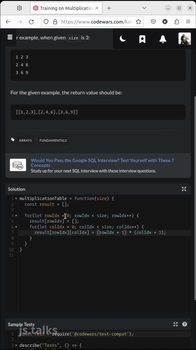 Generate multiplication table. Codewars tasks solving (javascript) - YouTube