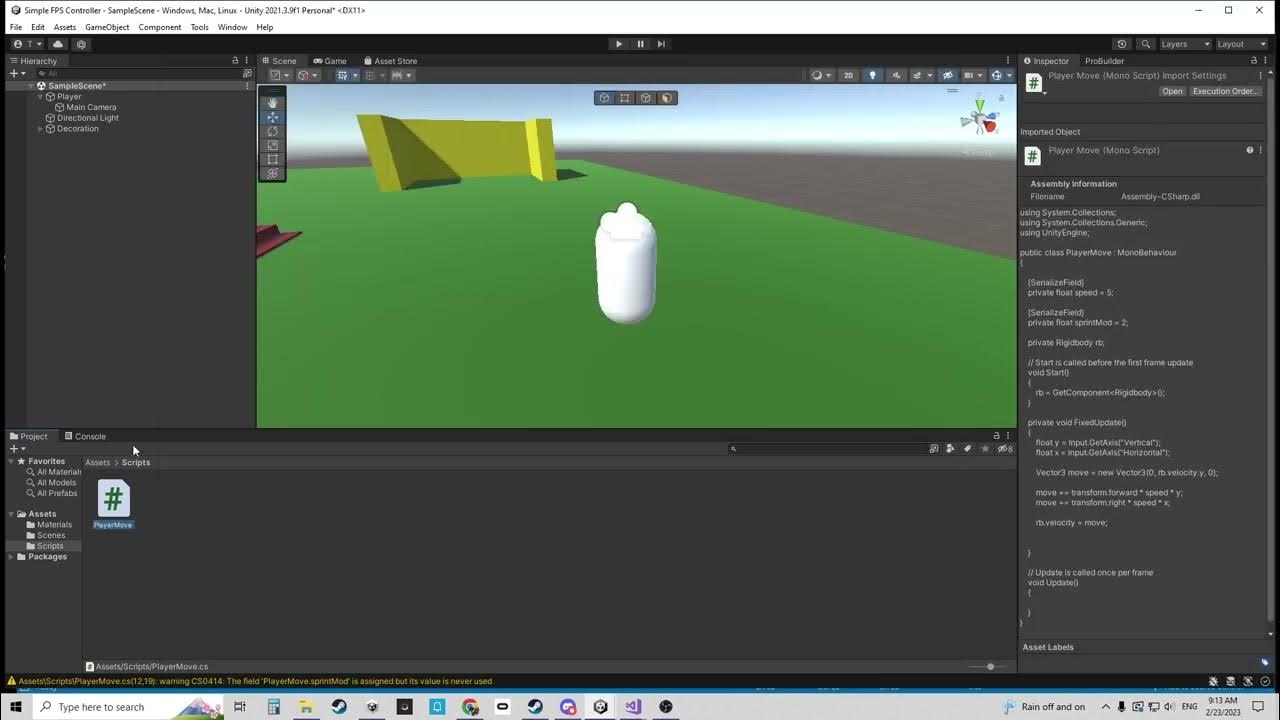 Unity Simple First Person Controller Tutorial Youtube