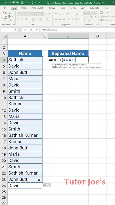 Mastering Data Analysis with Index and Max Functions in Excel | Tutor Joes - YouTube