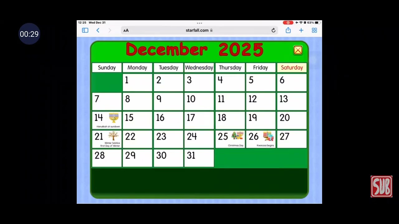 Starfall calendar December 31,; 2025 reverse - YouTube