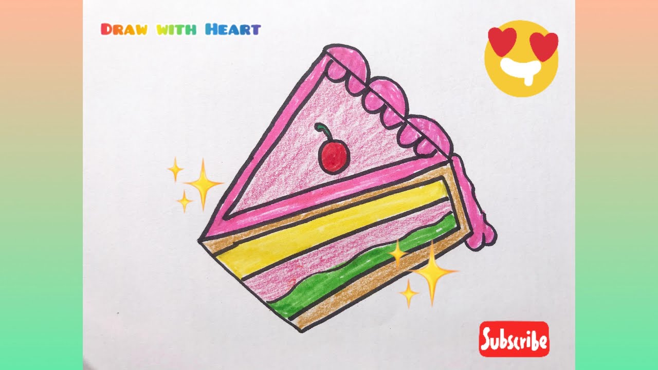 How to draw a cute cake slice for kids || step by step|| Easy and ...