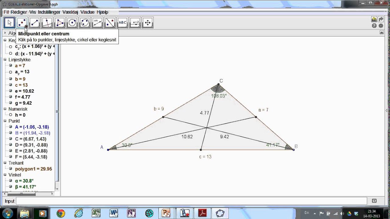 GeoGebra medianer og vinkelhalveringslinjer i trekant - YouTube