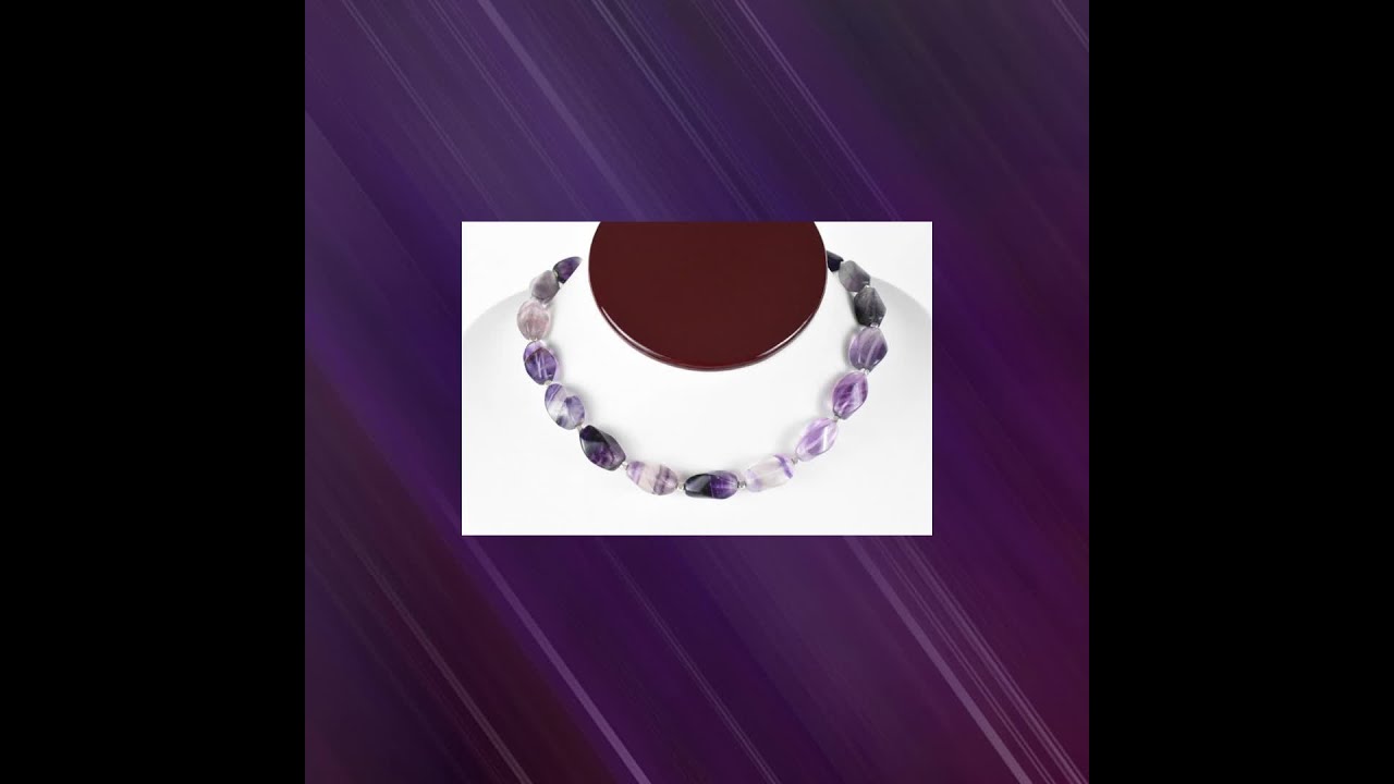 19" Genuine Purple Banded Fluorite Semi-Faceted Beaded Necklace - YouTube