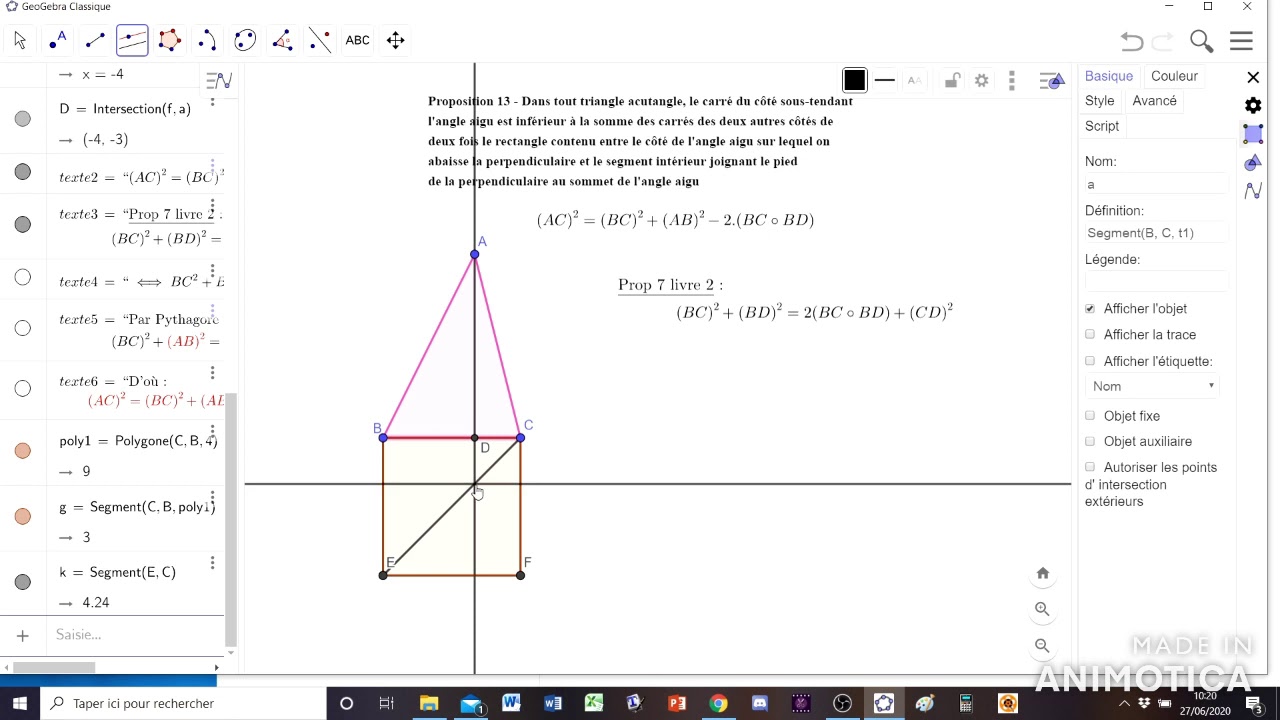 Les éléments - Livre 2 - Proposition 13 Partie 1 : Formule d'Al-Kashi ...