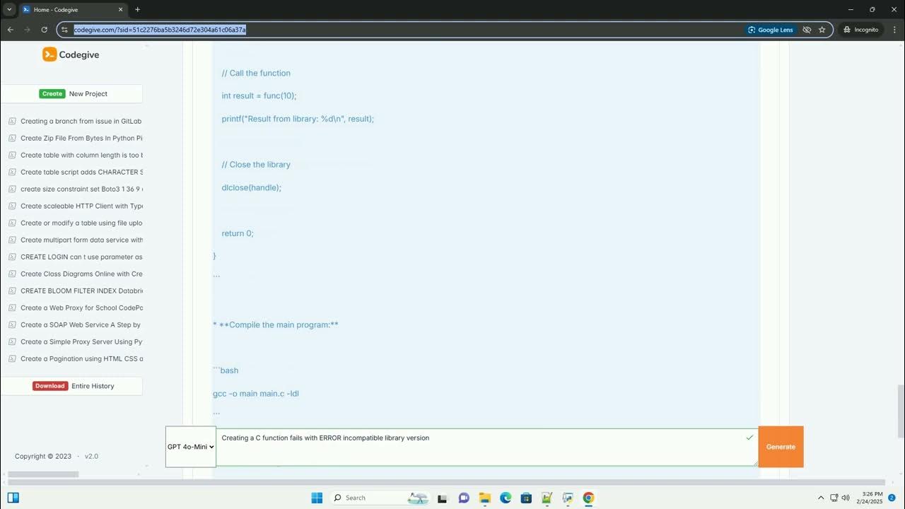 creating a c function fails with error incompatible library version - YouTube