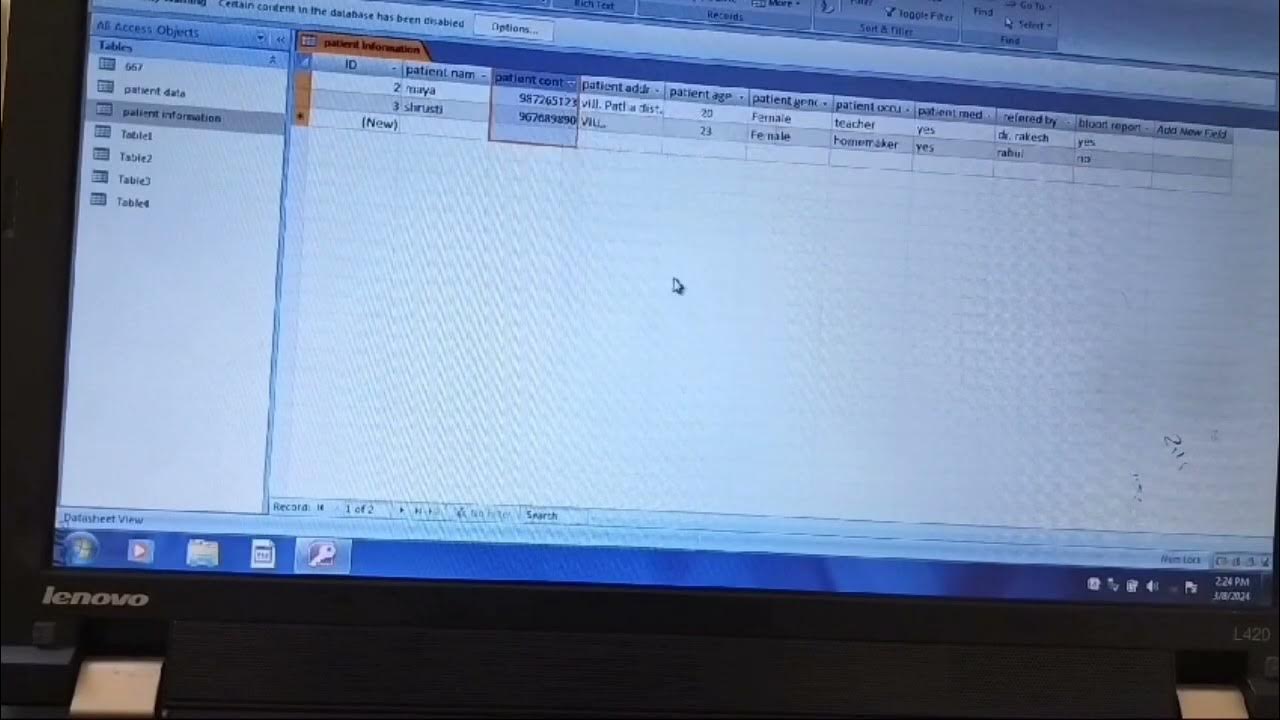 Design a form in MS Access to view, add, delete and modify the patient record in the database ...