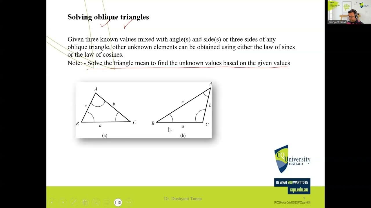 Oblique Triangles & Laws of Sines and Cosines - Essential of Applied Mathematics - MATH11246 ...