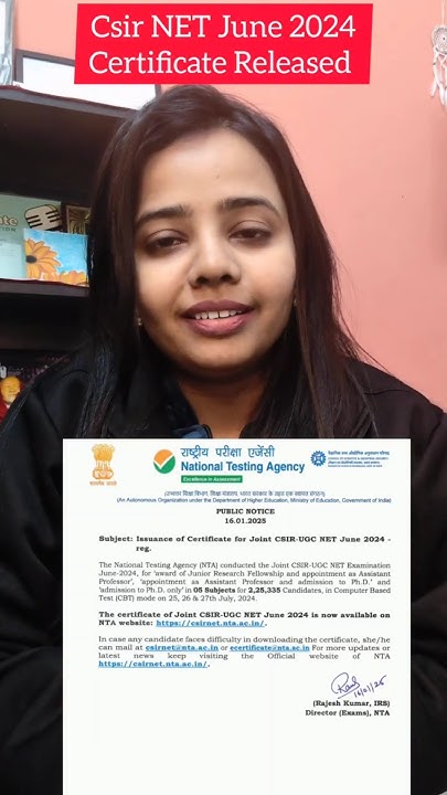 CSIR NET JUNE 2024 CERTIFICATE RELEASED | CSIR NET JUNE 2024 #csirnet - YouTube