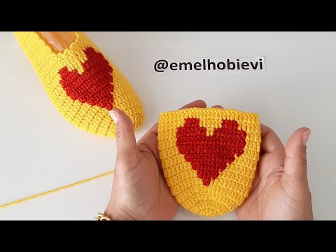Kalp Desenli Kolay Patik Yapımı.37 Numara İçin / Crochet Heart Slippers