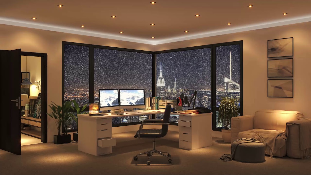 Snowy Cozy Home Office Ambiance In Midtown Manhattan For You To Work ...