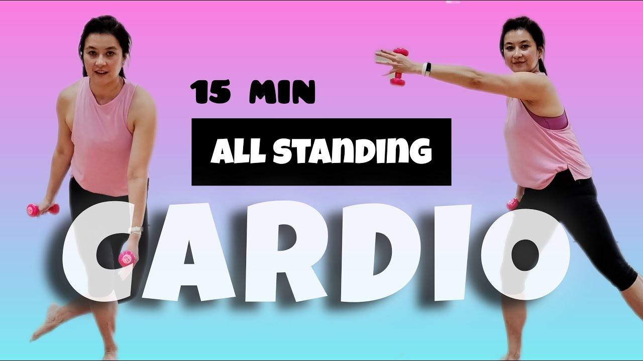 15 MIN ALL STANDING CARDIO Workout with Weights | Standing Pilates for ...